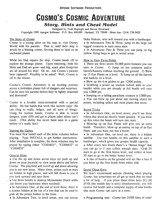 Hint Sheet | Cosmodoc